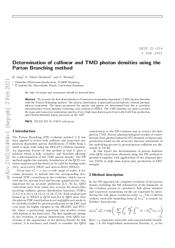 Pdf Determination Of Collinear And Tmd Photon Densities Using The Parton Branching Method