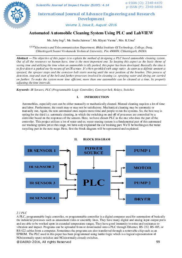 (PDF) Automated Automobile Cleaning System Using PLC and Lab View