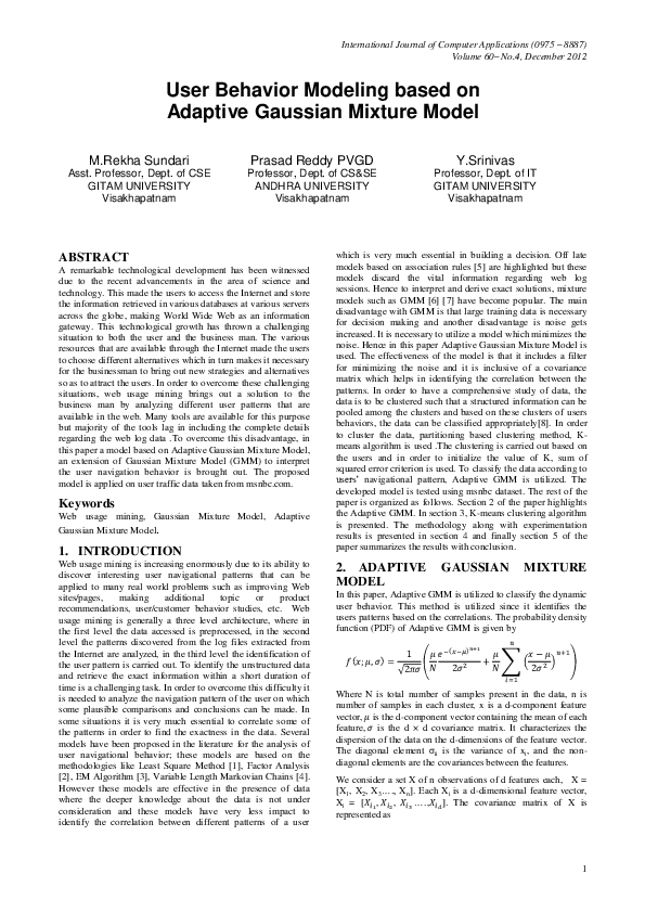 (PDF) User Behavior Modeling based on Adaptive Gaussian Mixture Model