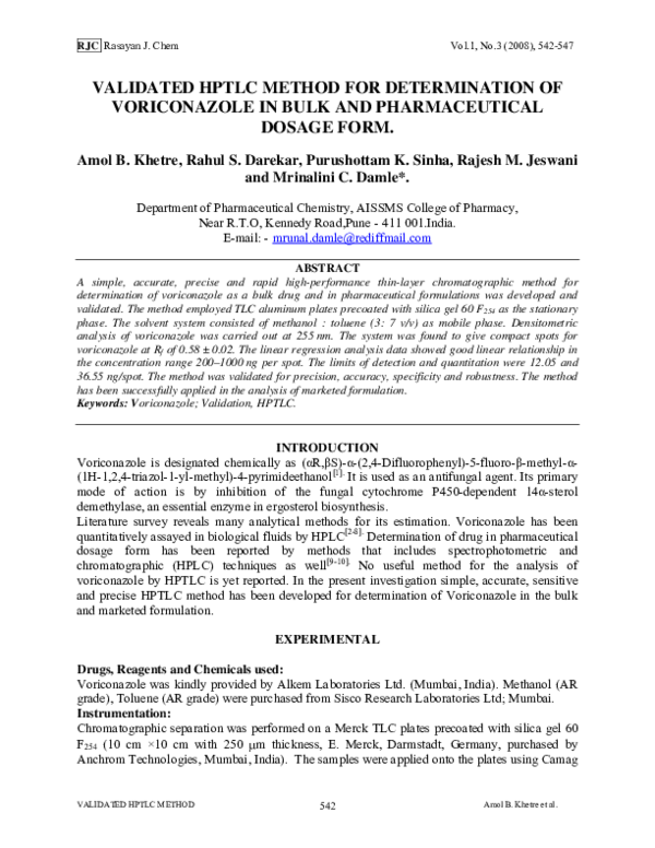 (PDF) Validated HPTLC Method for Determination of Voriconazole in Bulk ...