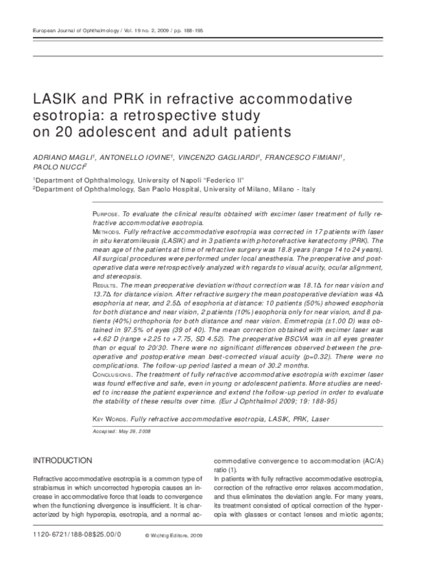 (PDF) LASIK and PRK in Refractive Accommodative Esotropia: A ...