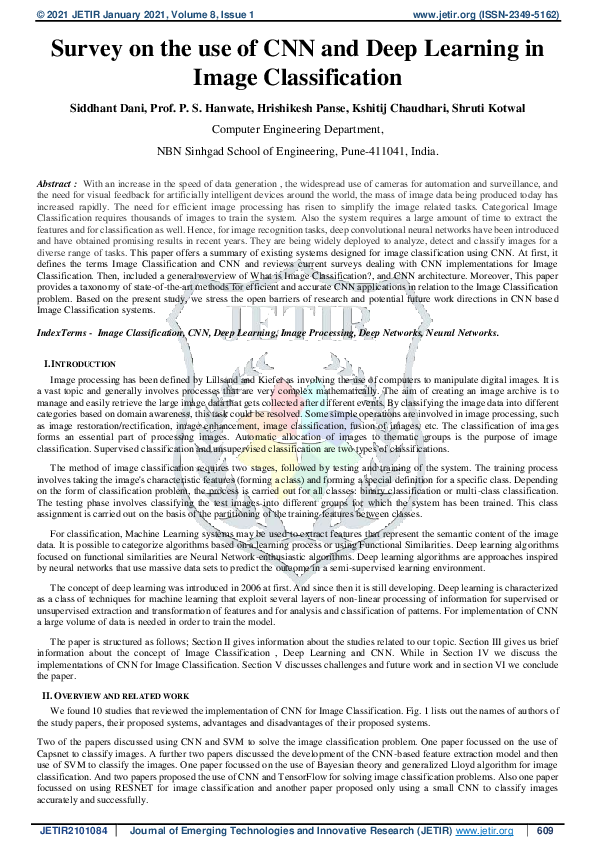 (PDF) Survey on the use of CNN and Deep Learning in Image Classification