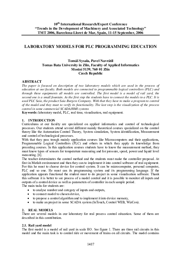 (PDF) Laboratory Models for PLC Programming Education