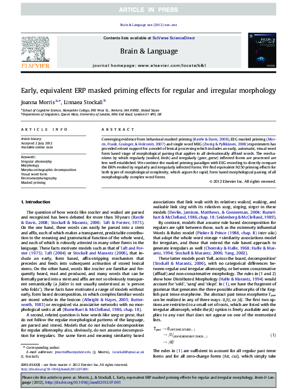 (PDF) Early, equivalent ERP masked priming effects for regular and ...