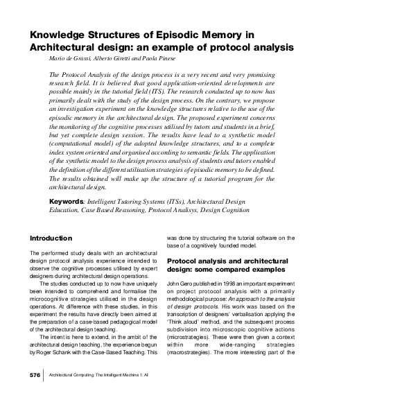 (PDF) Knowledge Structures of Episodic Memory in Architectural Design ...