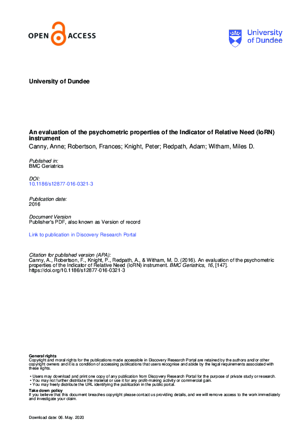 (PDF) An evaluation of the psychometric properties of the Indicator of ...
