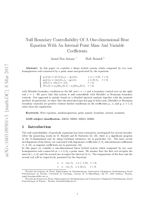 (PDF) Null boundary controllability of a one-dimensional heat equation ...