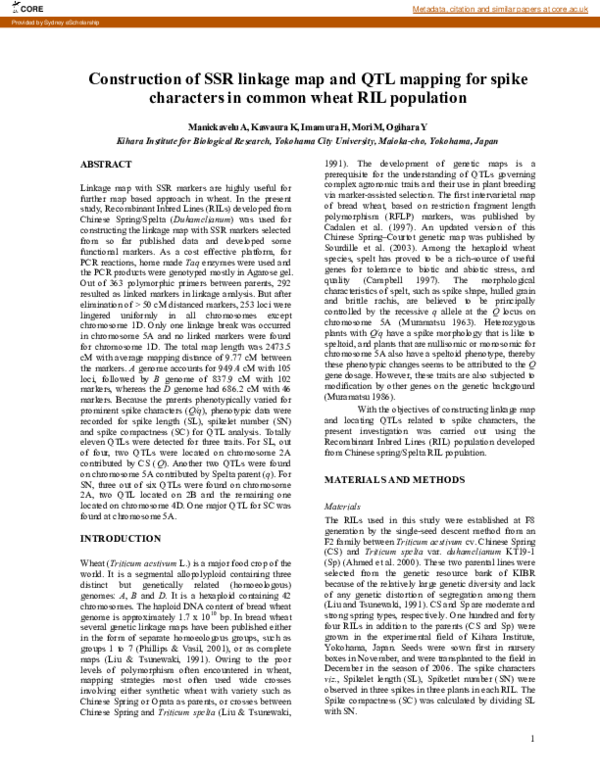 (PDF) Construction of SSR linkage map and QTL mapping for spike ...