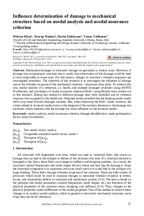(PDF) Influence determination of damage to mechanical structure based on modal analysis and ...