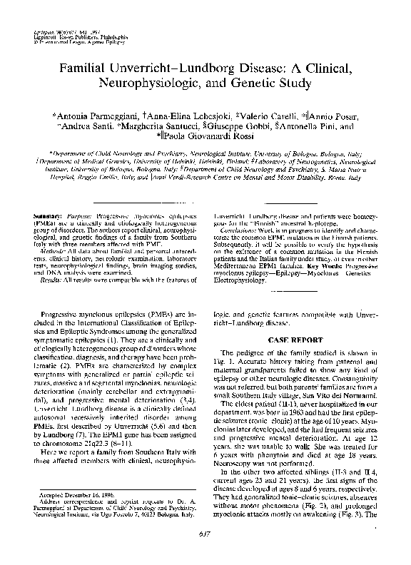 (PDF) Familial Unverricht-Lundborg Disease: A Clinical ...