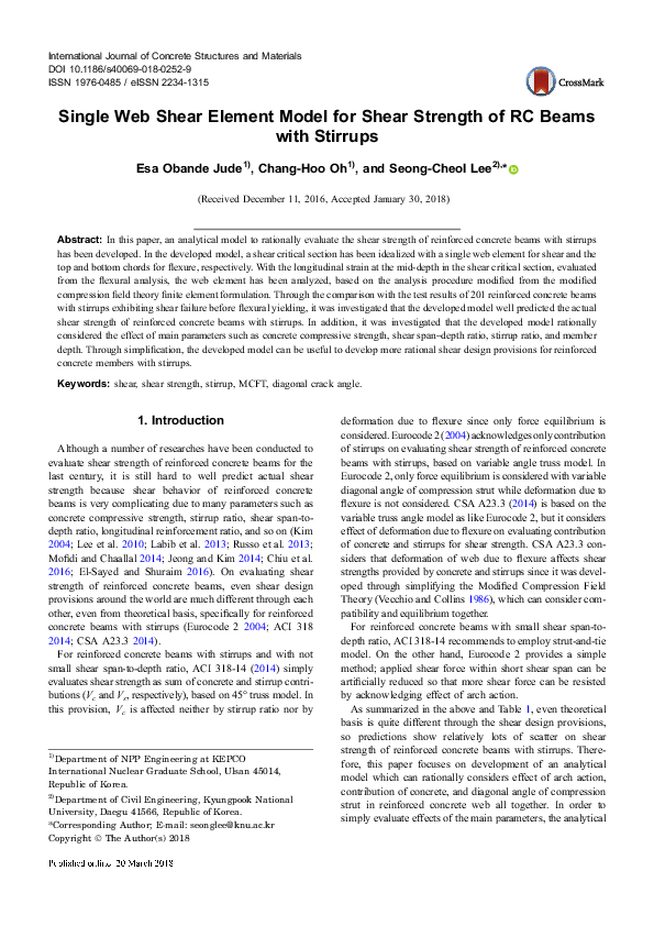 (PDF) Single Web Shear Element Model for Shear Strength of RC Beams ...