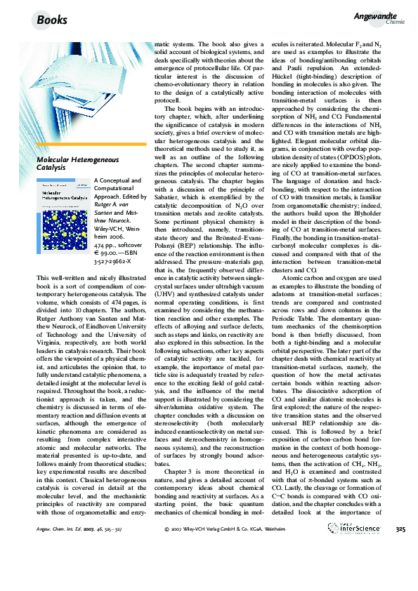 Pdf Molecular Heterogeneous Catalysis A Conceptual And Computational Approach Edited By