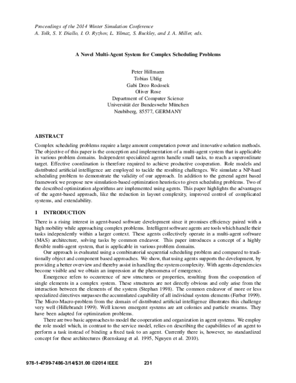 (PDF) A novel multi-agent system for complex scheduling problems