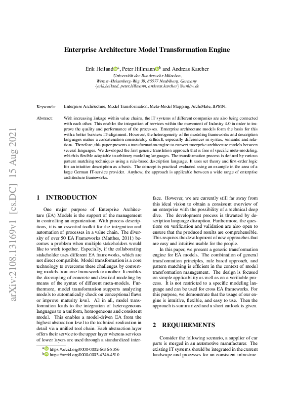 (PDF) Enterprise Architecture Model Transformation Engine