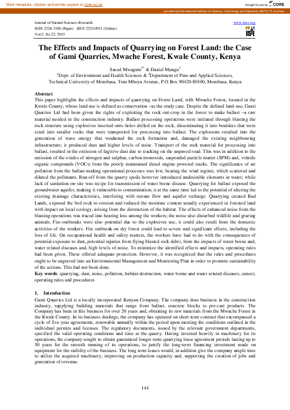 (PDF) The Effects and Impacts of Quarrying on Forest Land: the Case of ...
