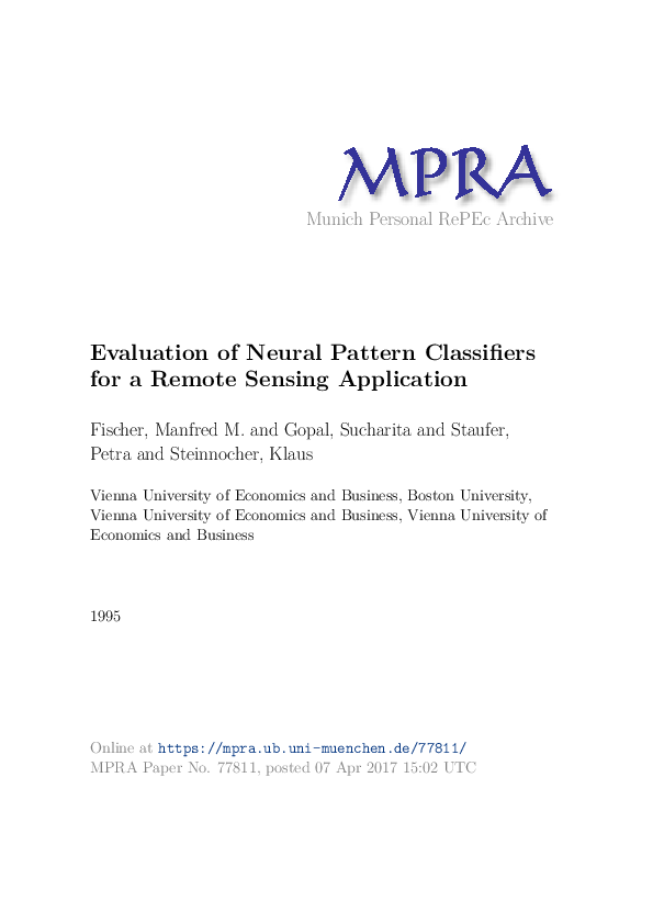 Pdf Evaluation Of Neural Pattern Classifiers For A Remote Sensing