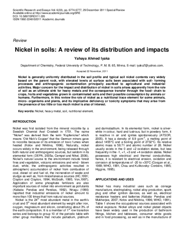 (PDF) Nickel in soils: A review of its distribution and impacts
