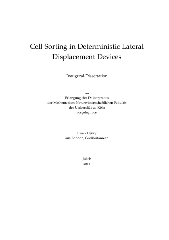 Pdf Cell Sorting In Deterministic Lateral Displacement Devices