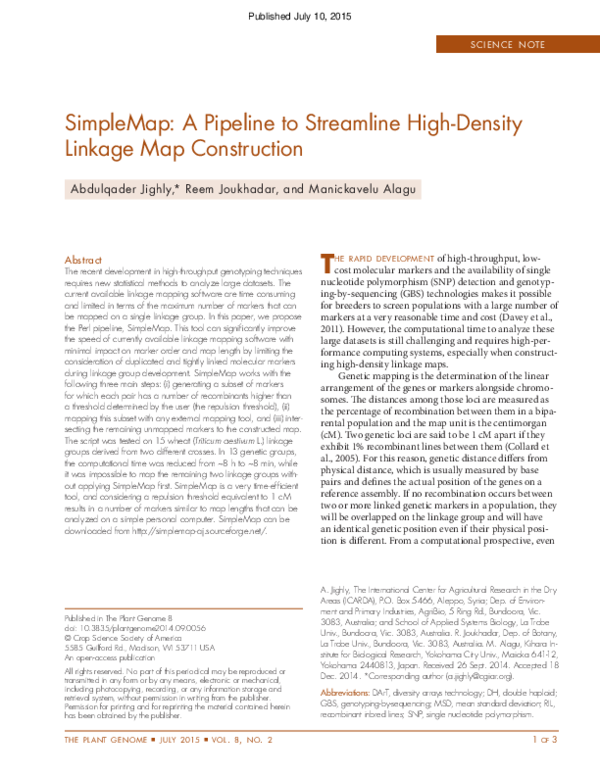 (PDF) SimpleMap: A Pipeline to Streamline High‐Density Linkage Map Construction