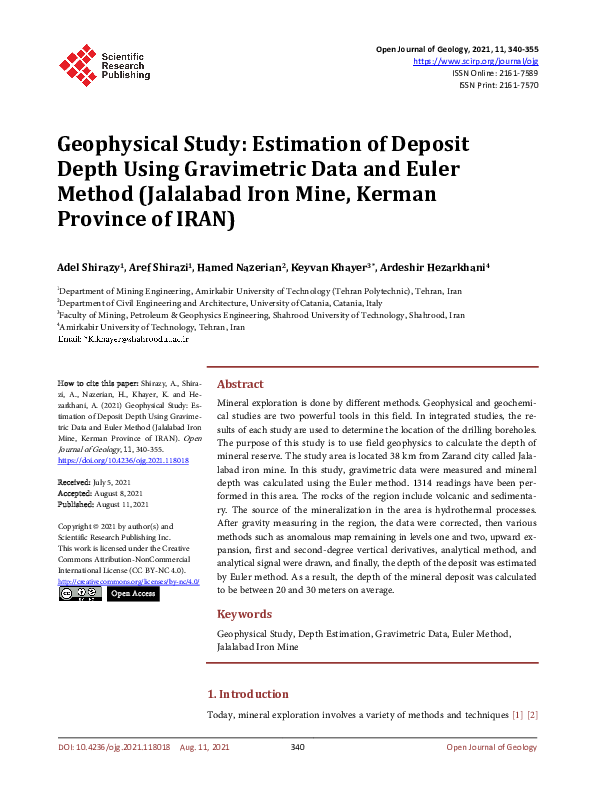 (PDF) Geophysical Study: Estimation of Deposit Depth Using Gravimetric ...