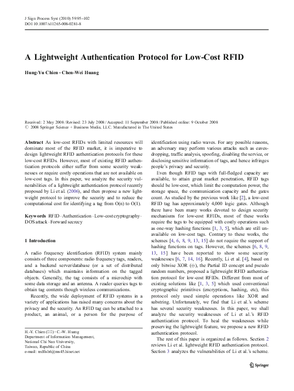 (PDF) A Lightweight Authentication Protocol for Low-Cost RFID | Sinaly Traoré - Academia.edu
