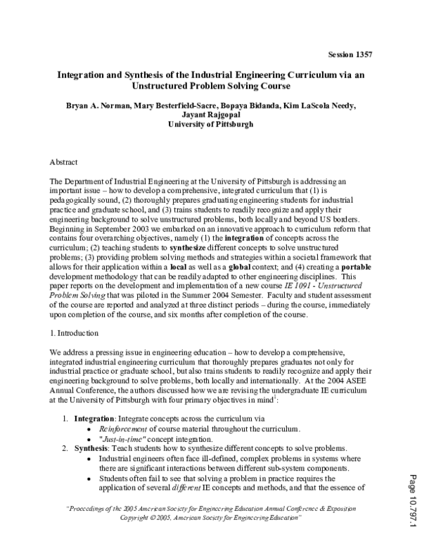 (PDF) Integration And Synthesis Of The Industrial Engineering ...