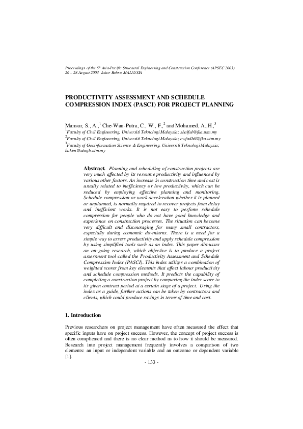 (PDF) Productivity Assessment and Schedule Compression Index (PASCI ...