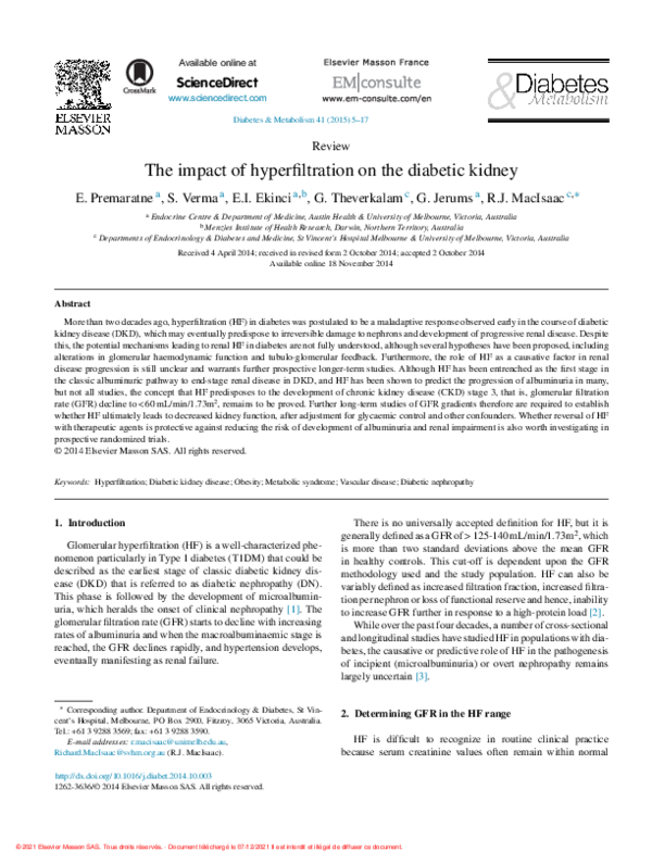 (PDF) The impact of hyperfiltration on the diabetic kidney