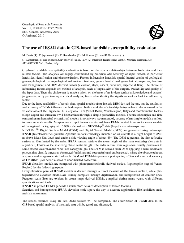 (PDF) The use of IFSAR data in GIS-based landslide susceptibility ...