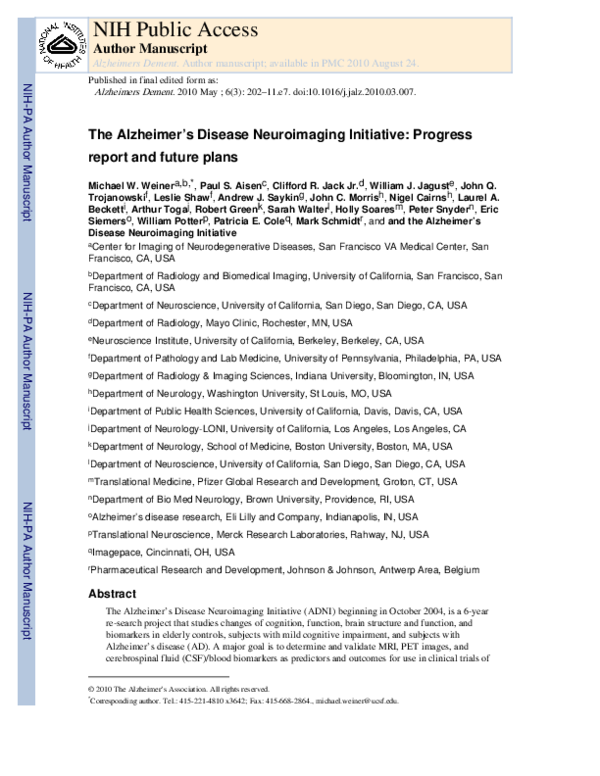 (PDF) The Alzheimer's Disease Neuroimaging Initiative: Progress report ...