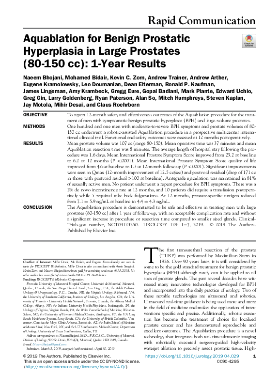 (PDF) Rapid Communication Aquablation for Benign Prostatic Hyperplasia ...