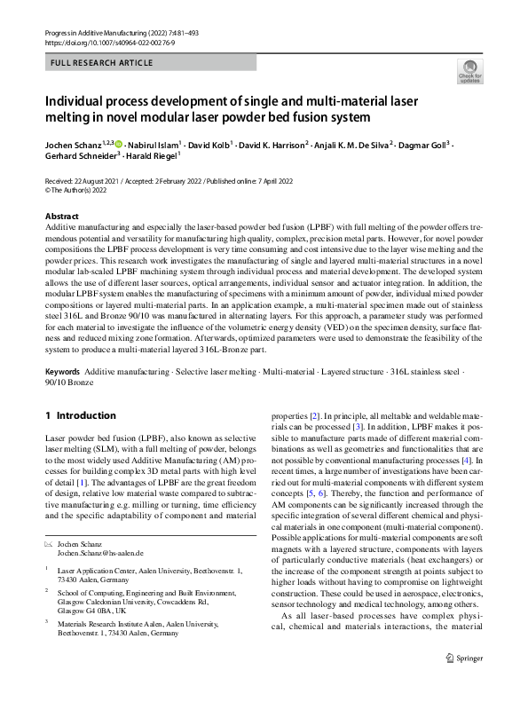 (PDF) Individual process development of single and multi-material laser ...