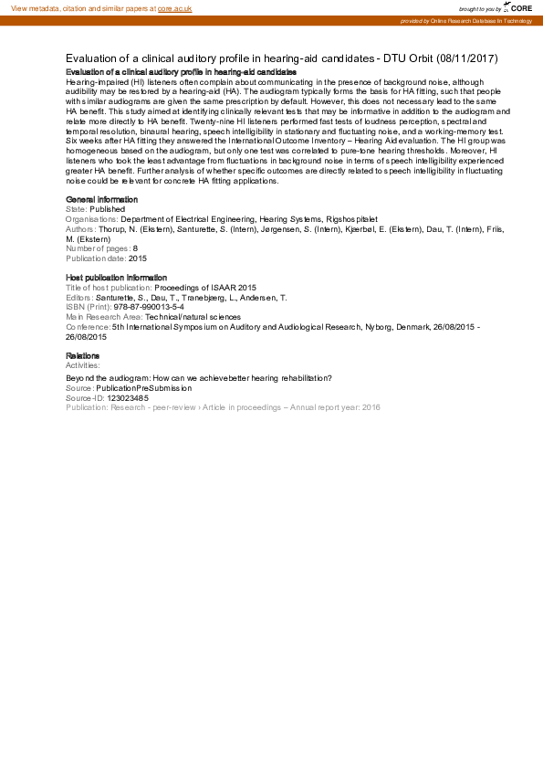 (PDF) Evaluation of a clinical auditory profile in hearing-aid candidates