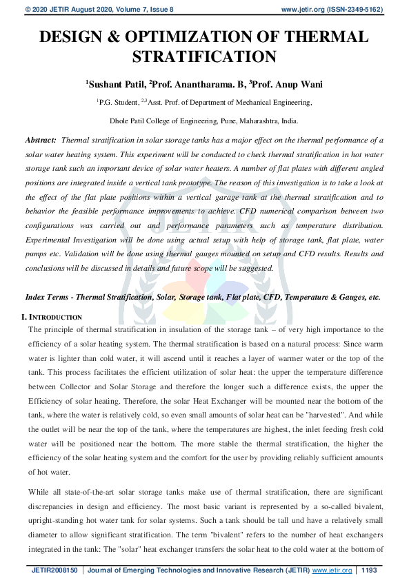 Pdf Design And Optimization Of Thermal Stratification
