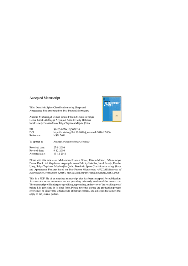 (PDF) Dendritic Spine Classification using Shape and Appearance ...
