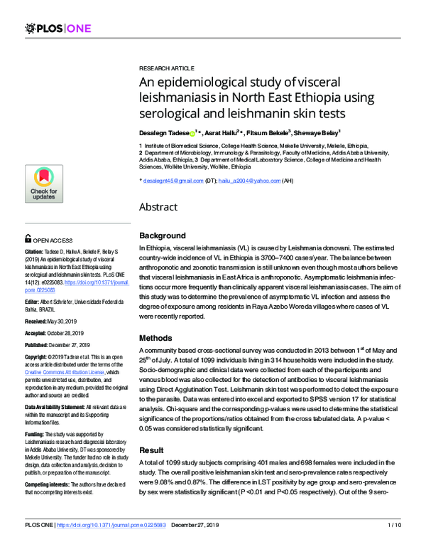 (PDF) An epidemiological study of visceral leishmaniasis in North East ...