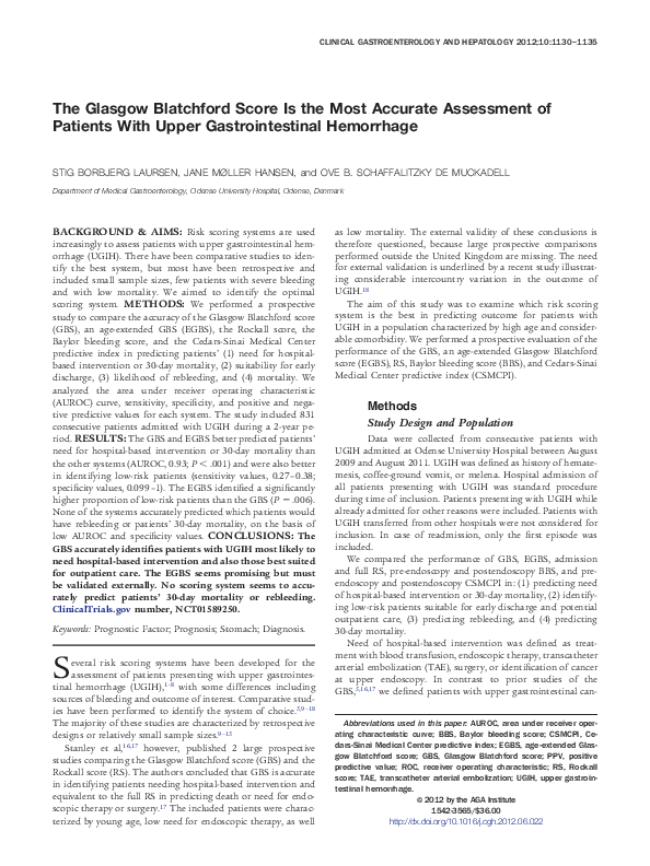 (PDF) The Glasgow Blatchford Score Is the Most Accurate Assessment of ...