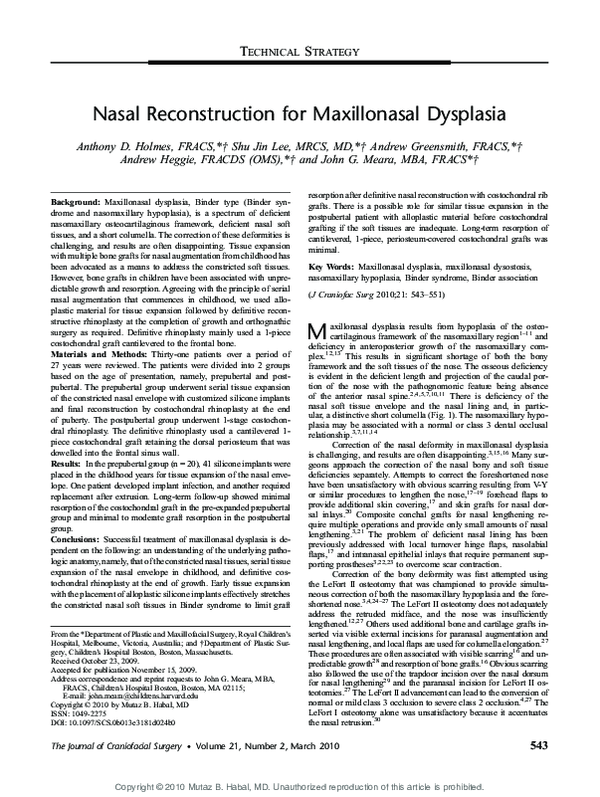 (PDF) Nasal reconstruction for maxillonasal dysplasia | Andrew Heggie ...