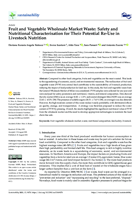 (PDF) Fruit and Vegetable Wholesale Market Waste: Safety and ...