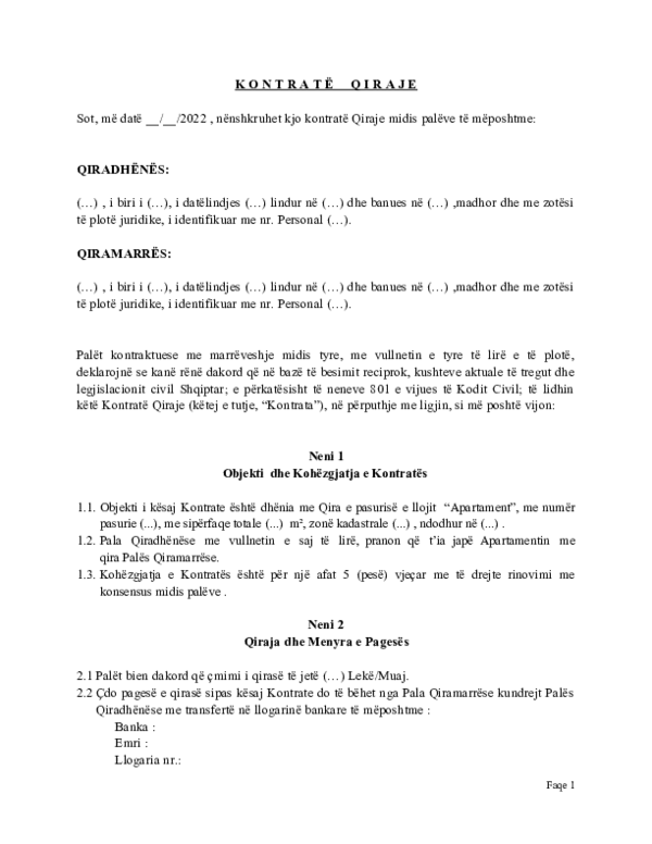 (DOC) KONTRATË QIRAJE