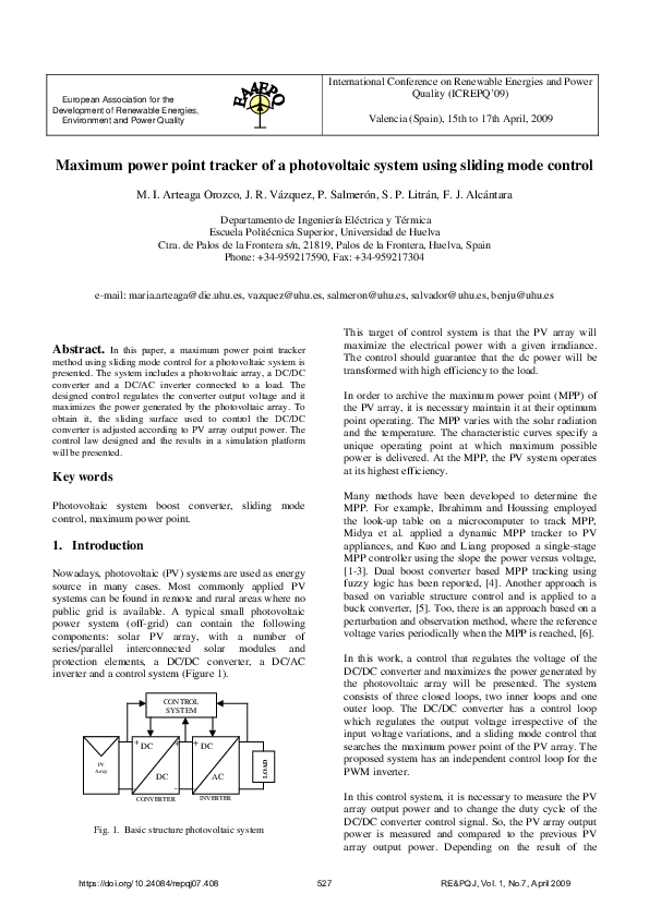 (PDF) Maximum power point tracker of a photovoltaic system using sliding mode control