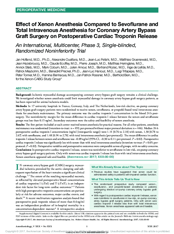 (PDF) Effect of Xenon Anesthesia Compared to Sevoflurane and Total ...