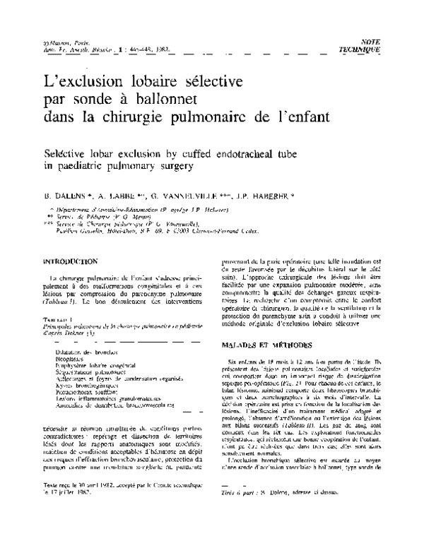 (PDF) L'exclusion lobaire sélective par sonde à ballonnet dans la ...