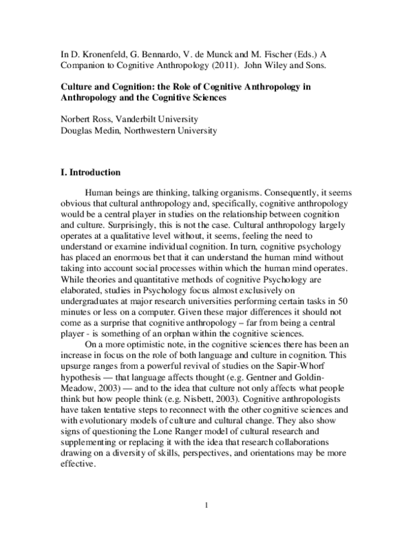 (PDF) Culture and Cognition: The Role of Cognitive Anthropology in ...