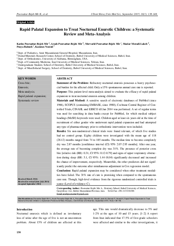 (PDF) Rapid Palatal Expansion to Treat Nocturnal Enuretic Children: a ...