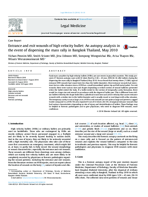 (PDF) Entrance and exit wounds of high velocity bullet: An autopsy ...