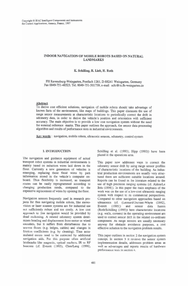 Pdf Indoor Navigation Of Mobile Robots Based On Natural Landmarks