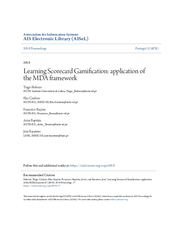 (PDF) Learning Scorecard Gamification: Application of the MDA Framework