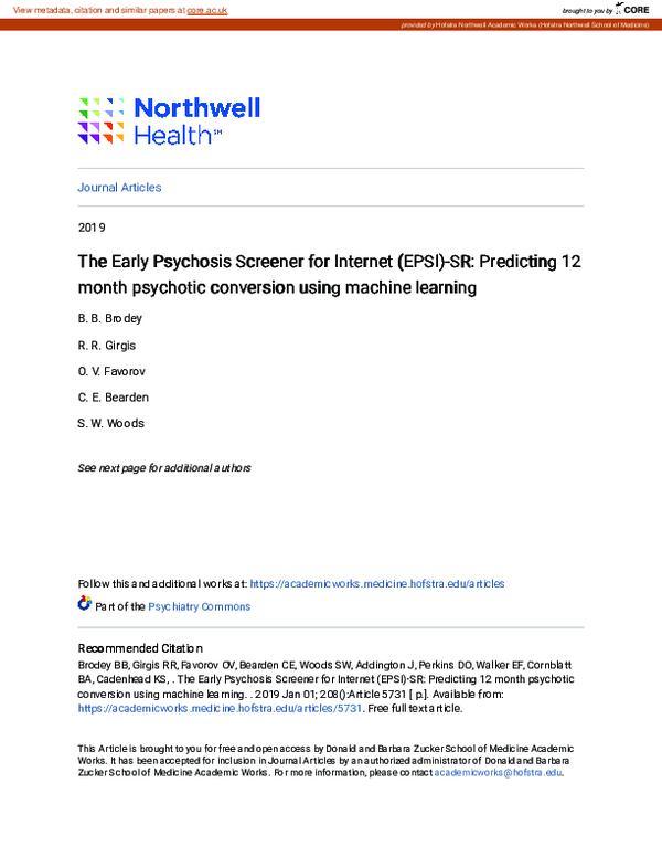 (PDF) The Early Psychosis Screener for Internet (EPSI)-SR: Predicting ...
