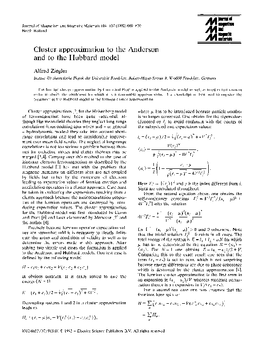 (PDF) Cluster approximation to the Anderson and to the Hubbard model